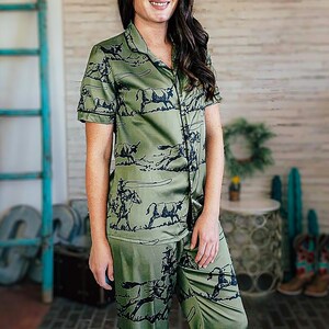 Olive Ranch Roper Women's Western Pajama Set, Cowgirl, Pj's, Loungewear ...