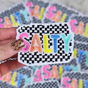 Checkered Salty Iron on Heat Adhesive Embroidered Patch, Western ...