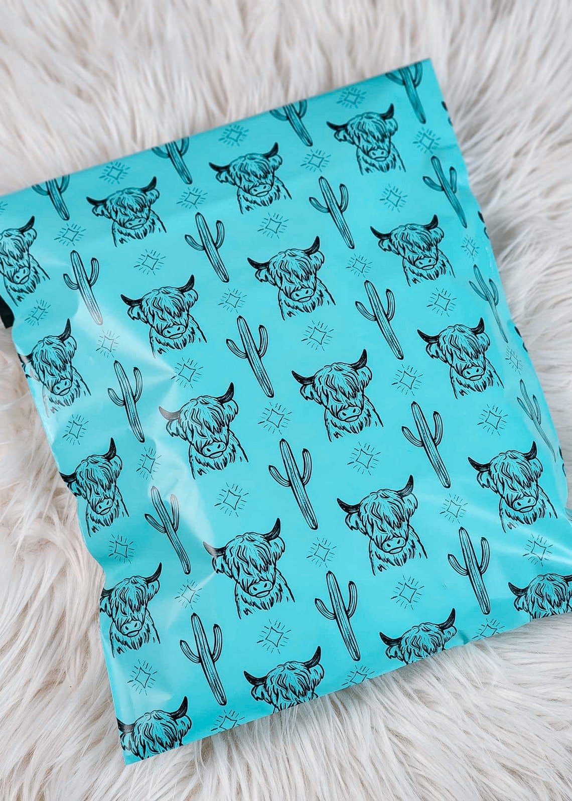 10 X 13 Turquoise Highland Cow Poly Mailer Bags, Shipping Bags, Western ...