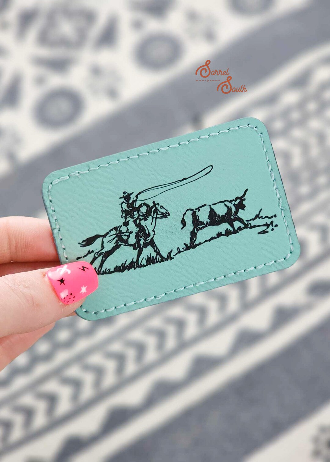 Turquoise Ranch Roper Leather Iron on Patch , Heat Adhesive, Press On ...