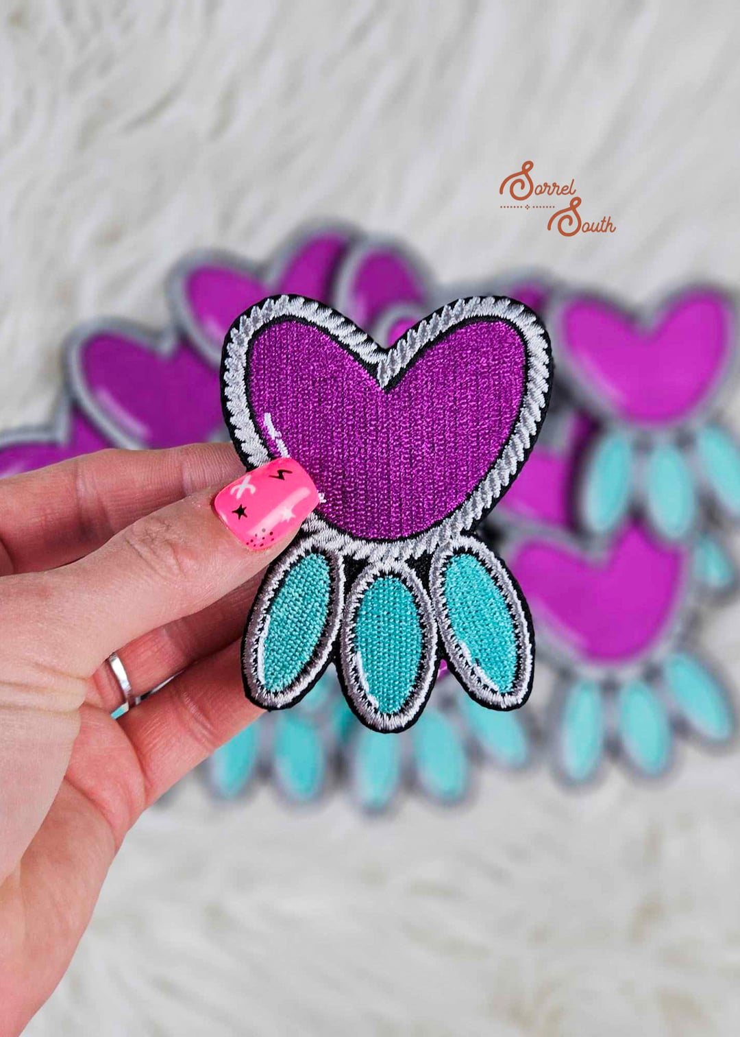 Two Tone Turquoise Heart Iron on Heat Adhesive Embroidered Patch ...