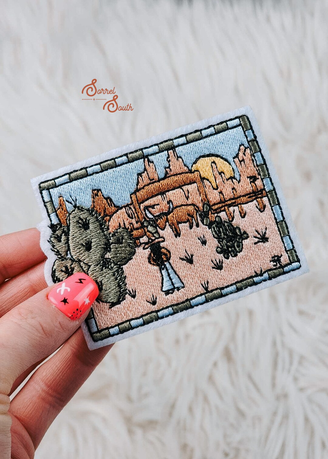 Western Scene Iron on Heat Adhesive Embroidered Patch, Western, Cowgirl ...