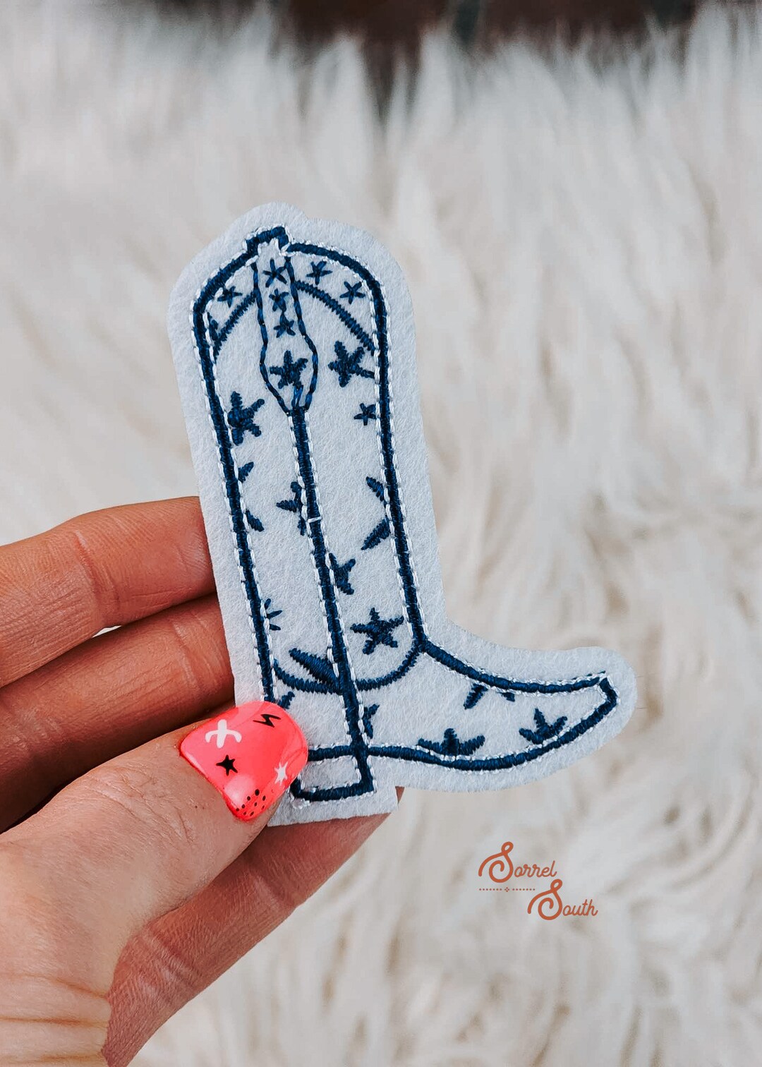 White Cowgirl Boot Iron on Heat Adhesive Embroidered Patch, Western ...
