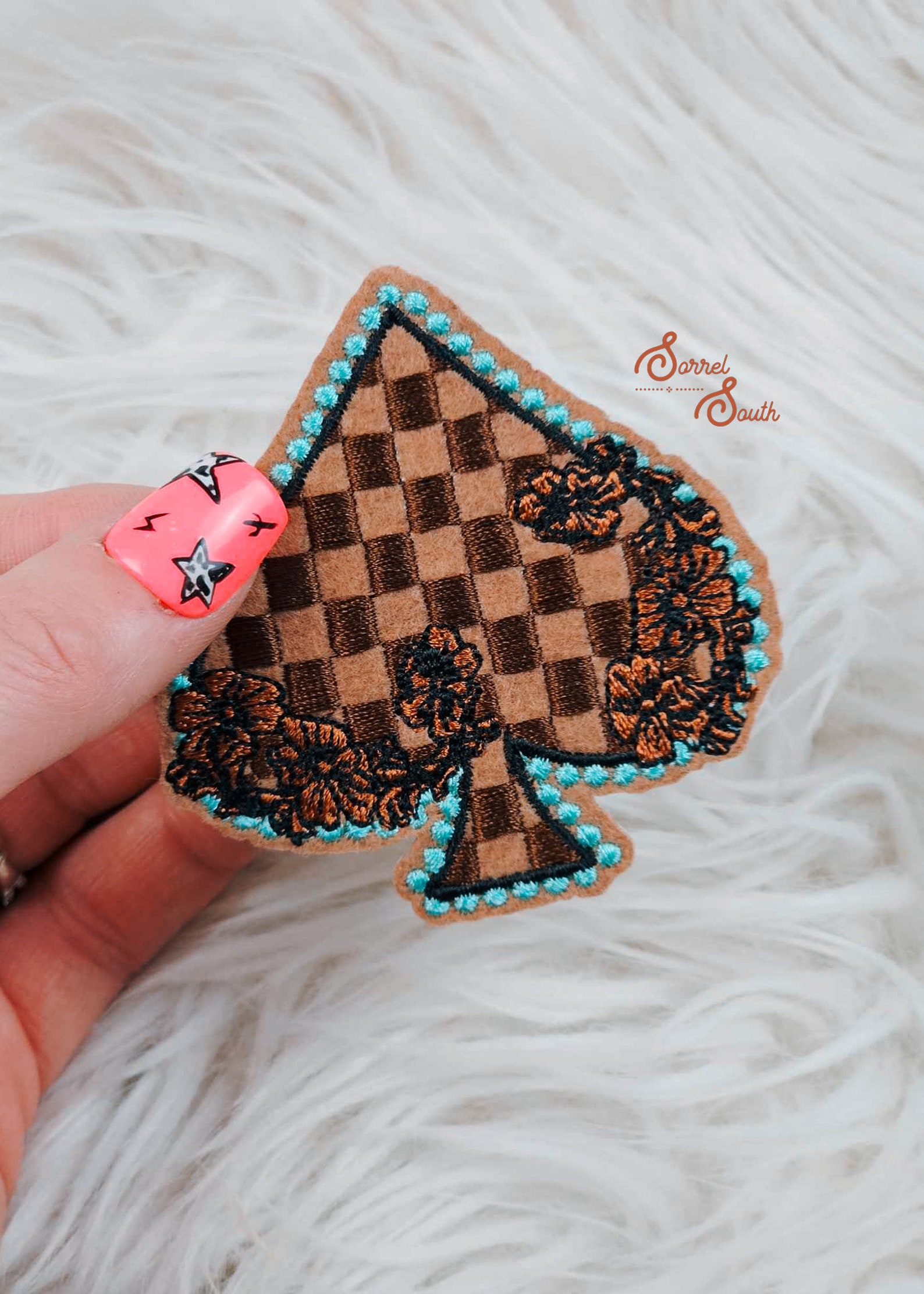 Checkered Spade Iron on Heat Adhesive Embroidered Patch, Western ...