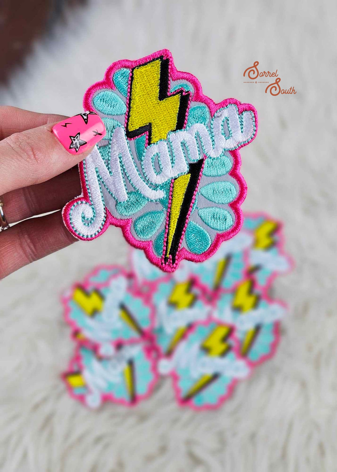 Mama Lightning Bolt Iron on Heat Adhesive Embroidered Patch, Western, Cowgirl, Aztec ...