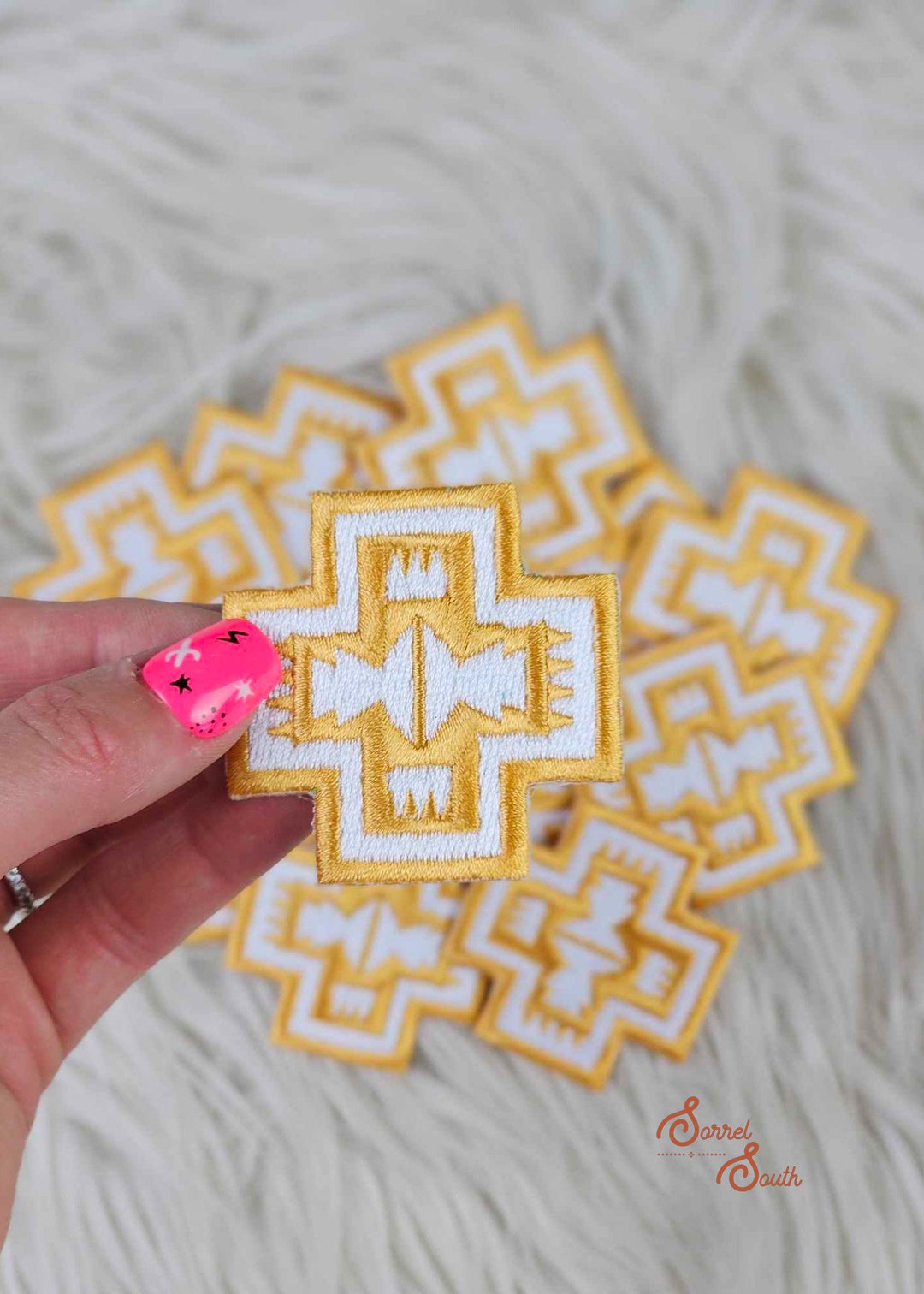 Mustard & White Southwestern Iron on Patch, Filler Patch, Hat Bar ...