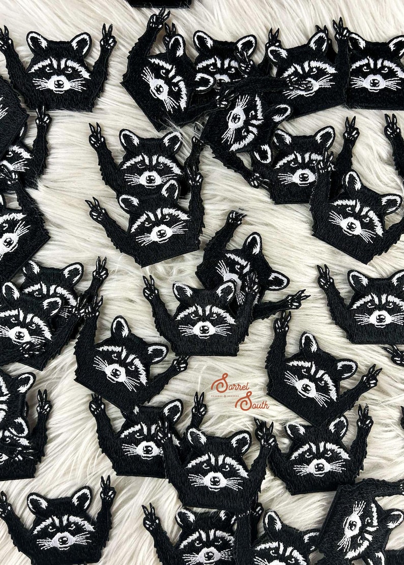 Peace Out Raccoon Iron on Heat Adhesive Embroidered Patch, Sassy ...