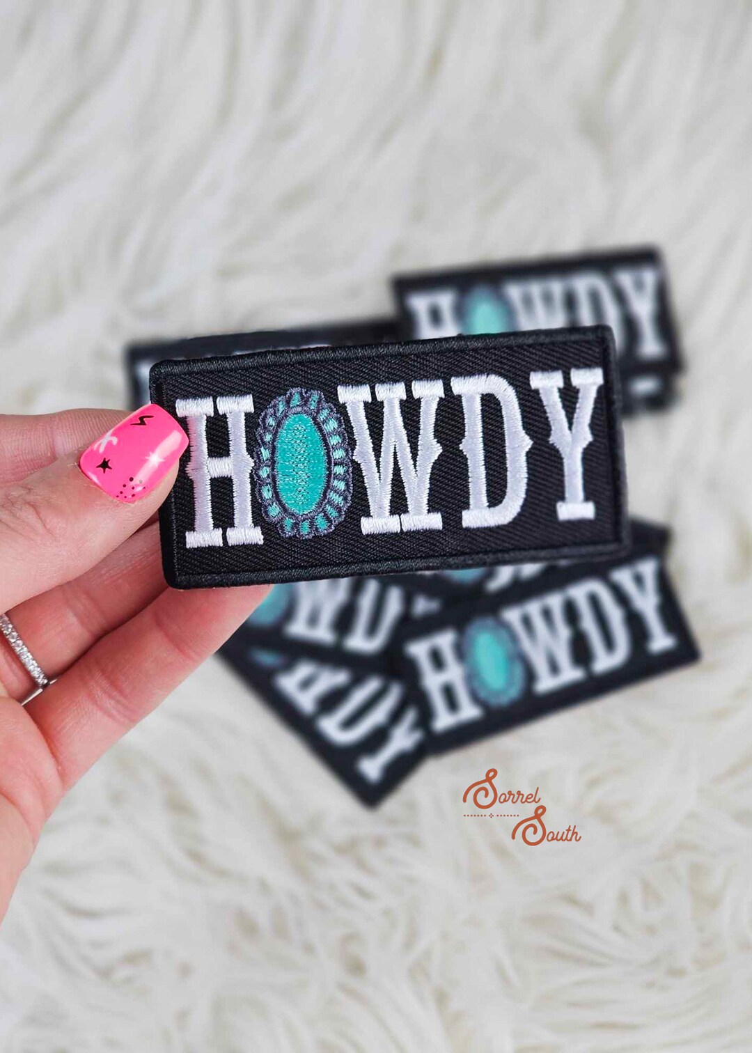 Black Howdy Turquoise Stone Iron on Heat Adhesive Embroidered Patch, Western, Cowgirl, Serape ...