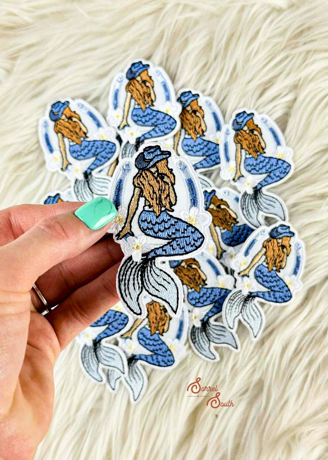 Cowgirl Mermaid Iron on Heat Adhesive Embroidered Patch, Ocean, Summer ...