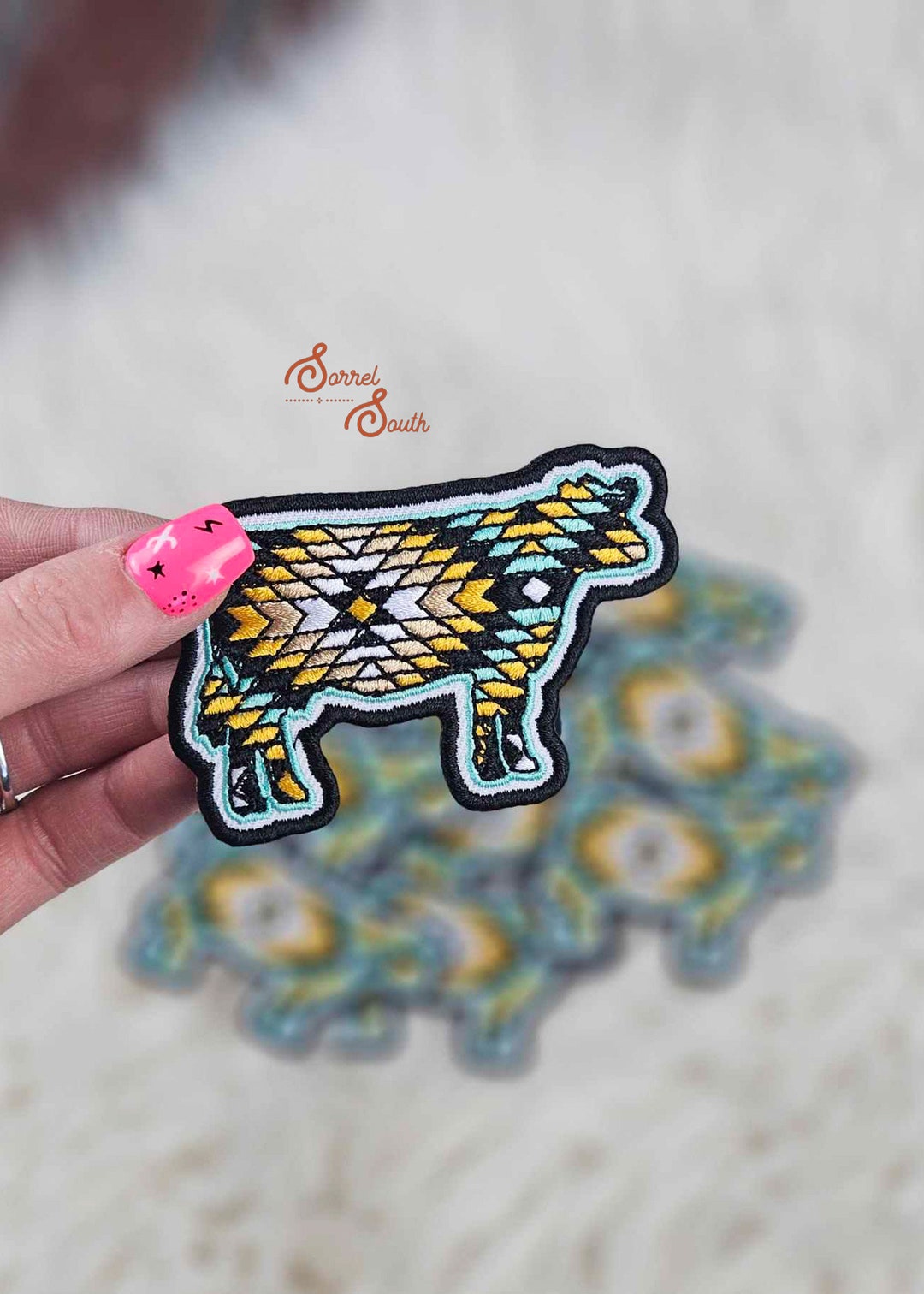 Aztec Cow Iron on Heat Adhesive Embroidered Patch, Western, Cowgirl ...