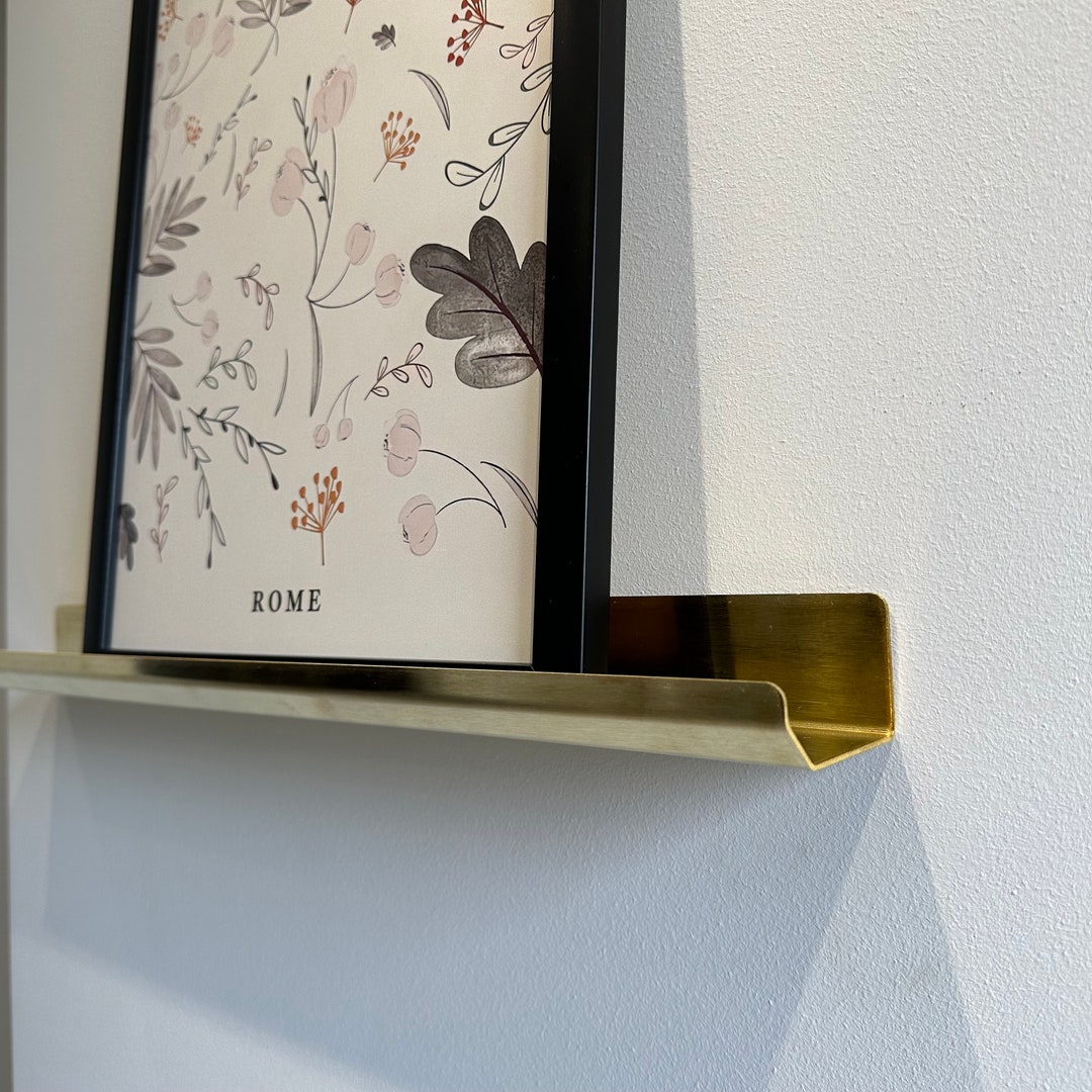 Brass Floating Shelves, Minimalist Brass Wall Shelves, Brass Wall ...