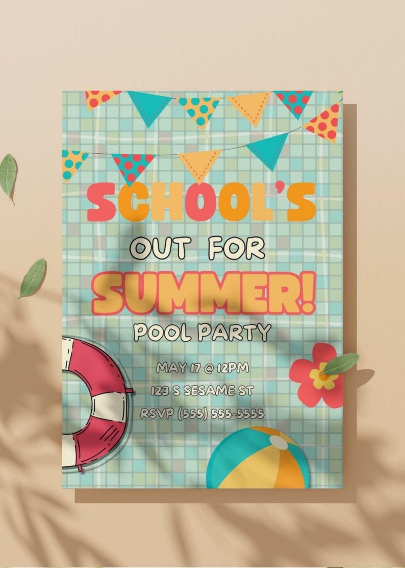 End of School Summer Pool Party Invitation 2x Template - Digital ...