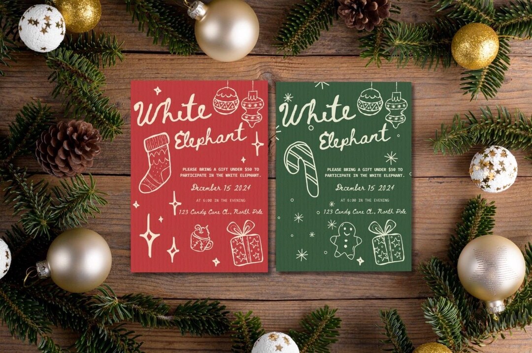 White Elephant Christmas Holiday Party Editable Template X2 - Etsy