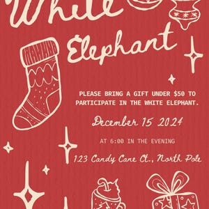 White Elephant Christmas Holiday Party Editable Template X2 - Etsy