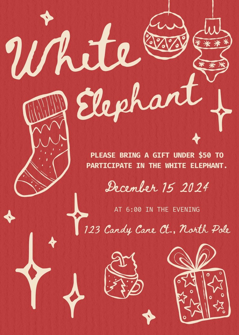 White Elephant Christmas Holiday Party Editable Template X2 - Etsy