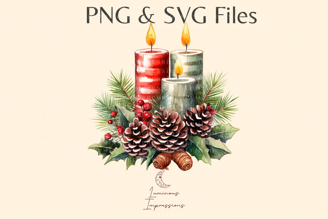 Watercolor Christmas Candles Winter Holiday Digital Art - Etsy