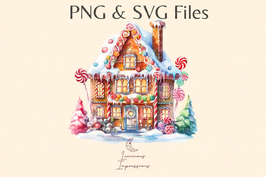 Watercolor Gingerbread House, Winter Holiday Digital Art, Candy Png Svg ...