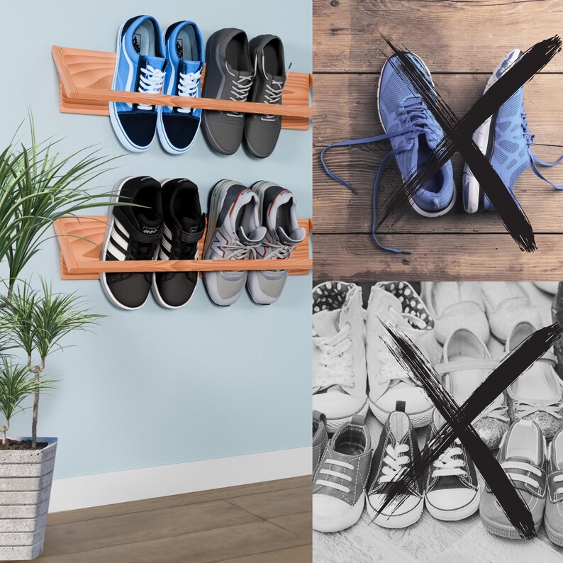 Wall-mounted Shoe Rack, Beech Wood Shoe Organizer, Space-saving Shoe ...