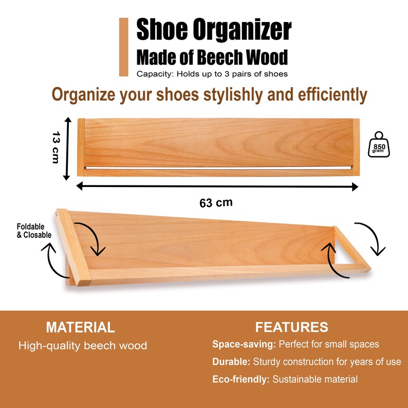 Wall-mounted Shoe Rack, Beech Wood Shoe Organizer, Space-saving Shoe ...