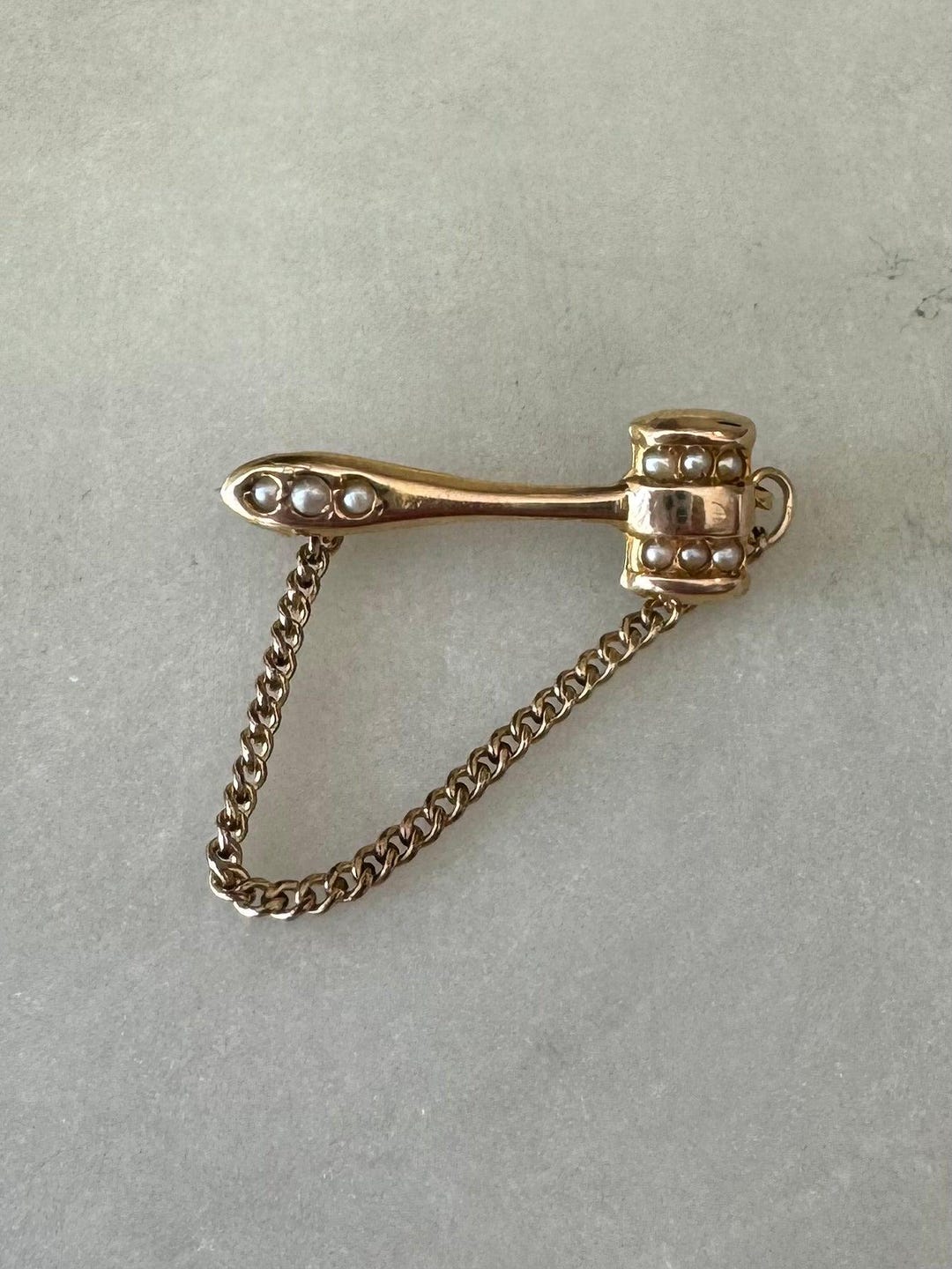10k Vintage Solid Yellow Gold & Pearls Gavel Pin - Etsy