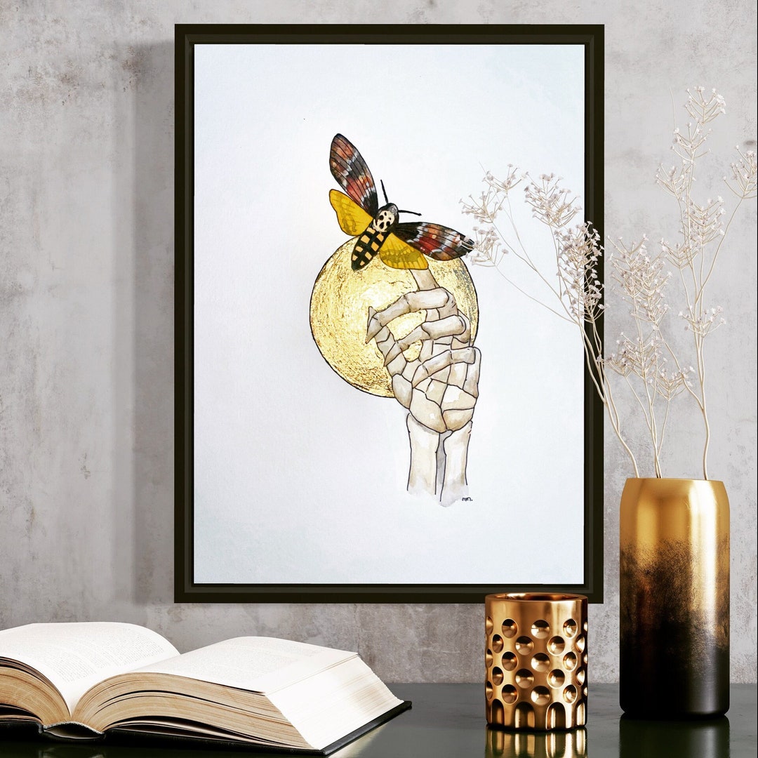Skeleton Art, Skull Art, Skeleton Hand, Creepy Art Print, Moth Art ...