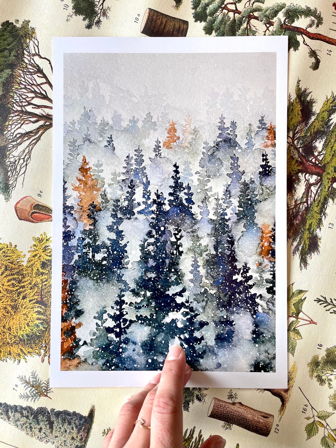 Snowy Trees Art Print | Misty Trees Art | Winter Christmas Art | Winter ...