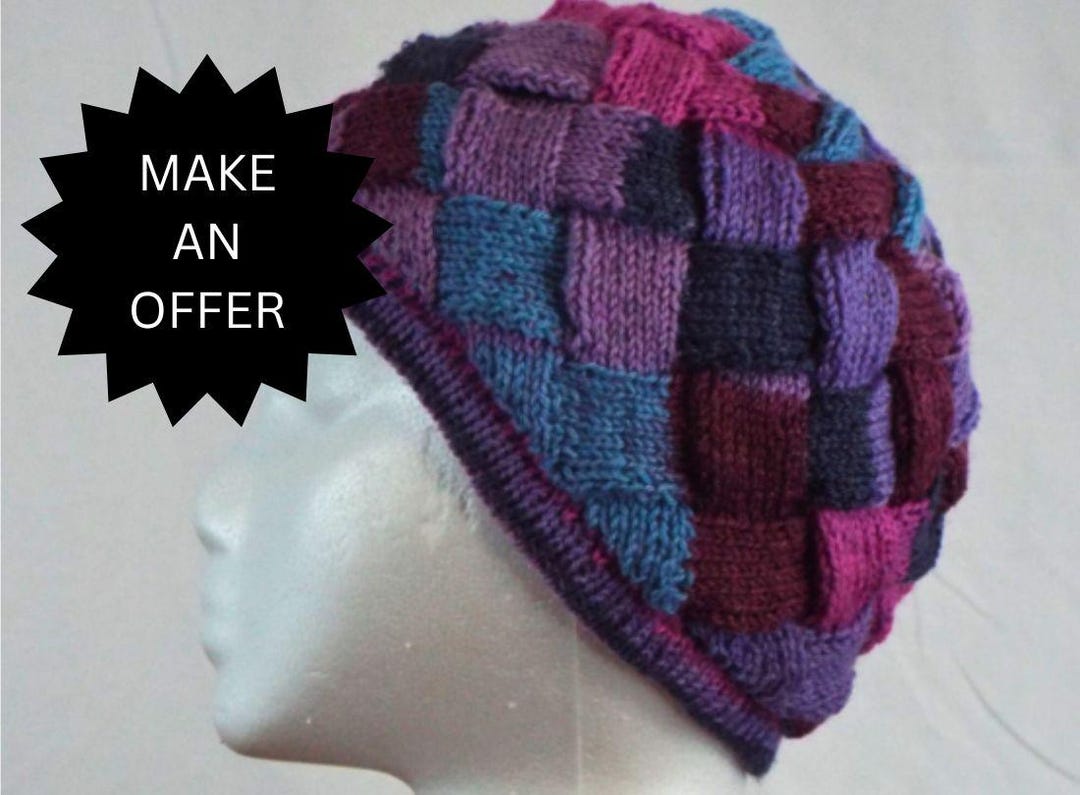 Entrelac Cap in Pink, Burgundy, Purple, Blue, and Gray - Etsy