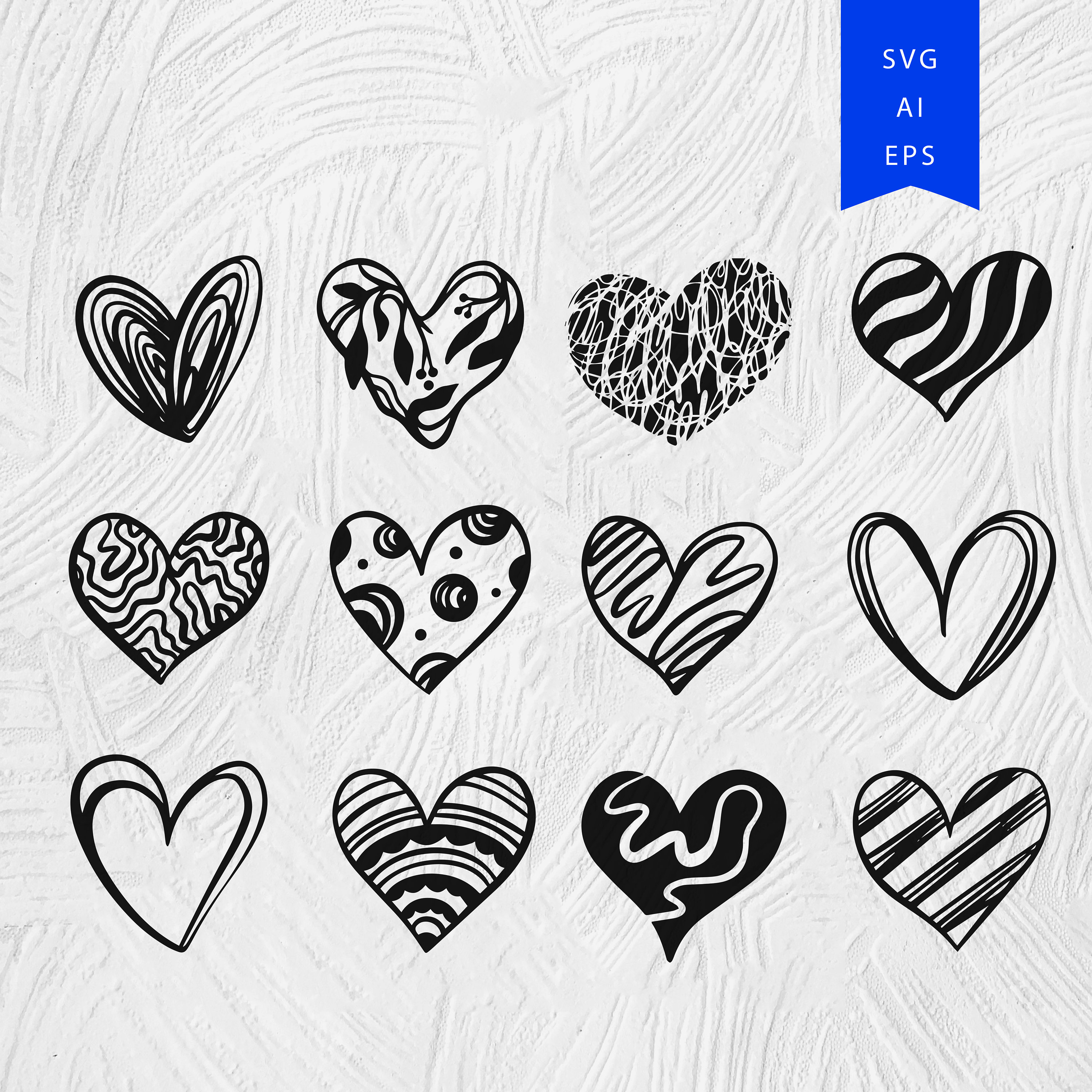 Heart SVG Bundle, Heart Clipart, Doodle Hearts, Valentines Svg, Hand ...