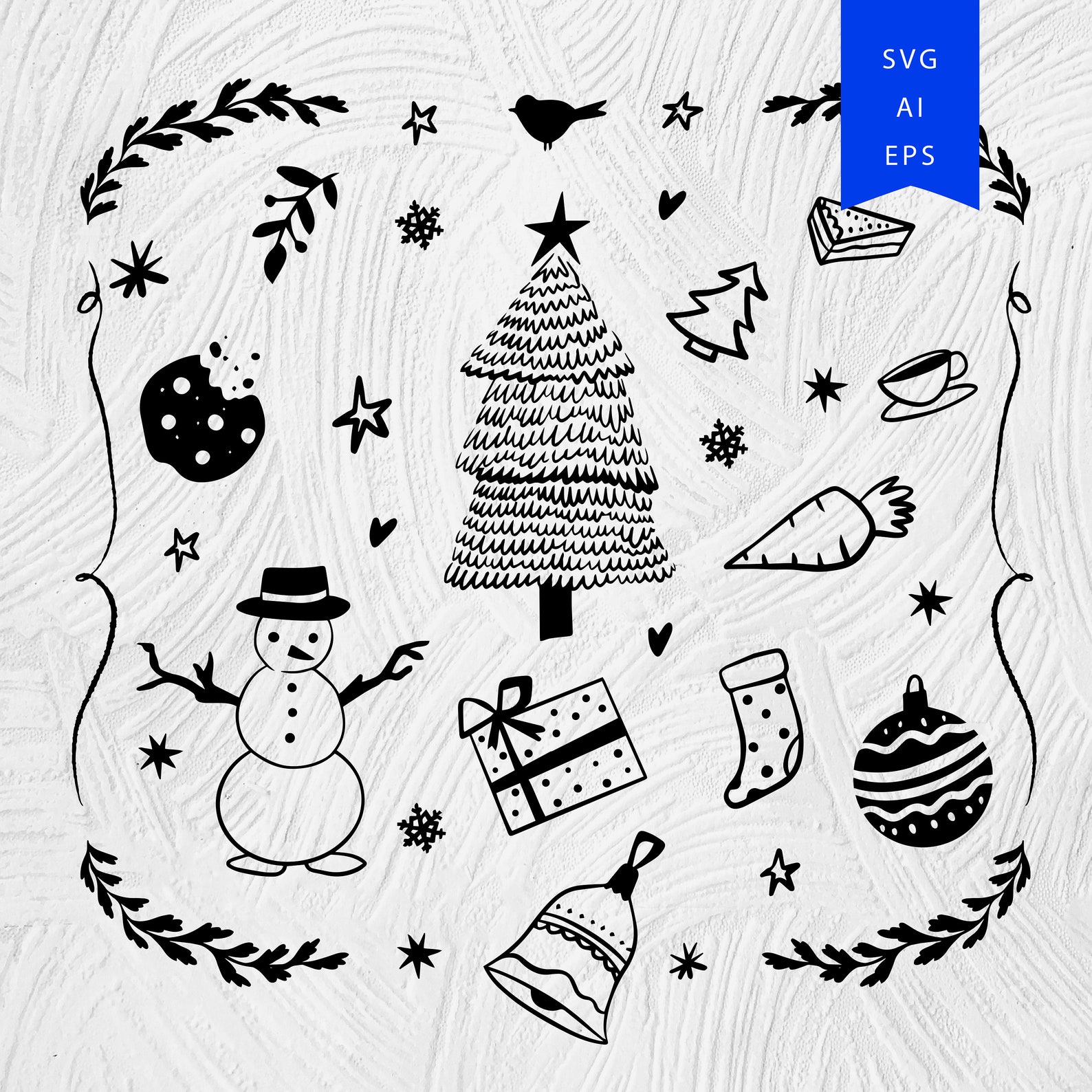Christmas Set SVG, Hand Drawn Party SVG Set, Celebrate Clipart ...
