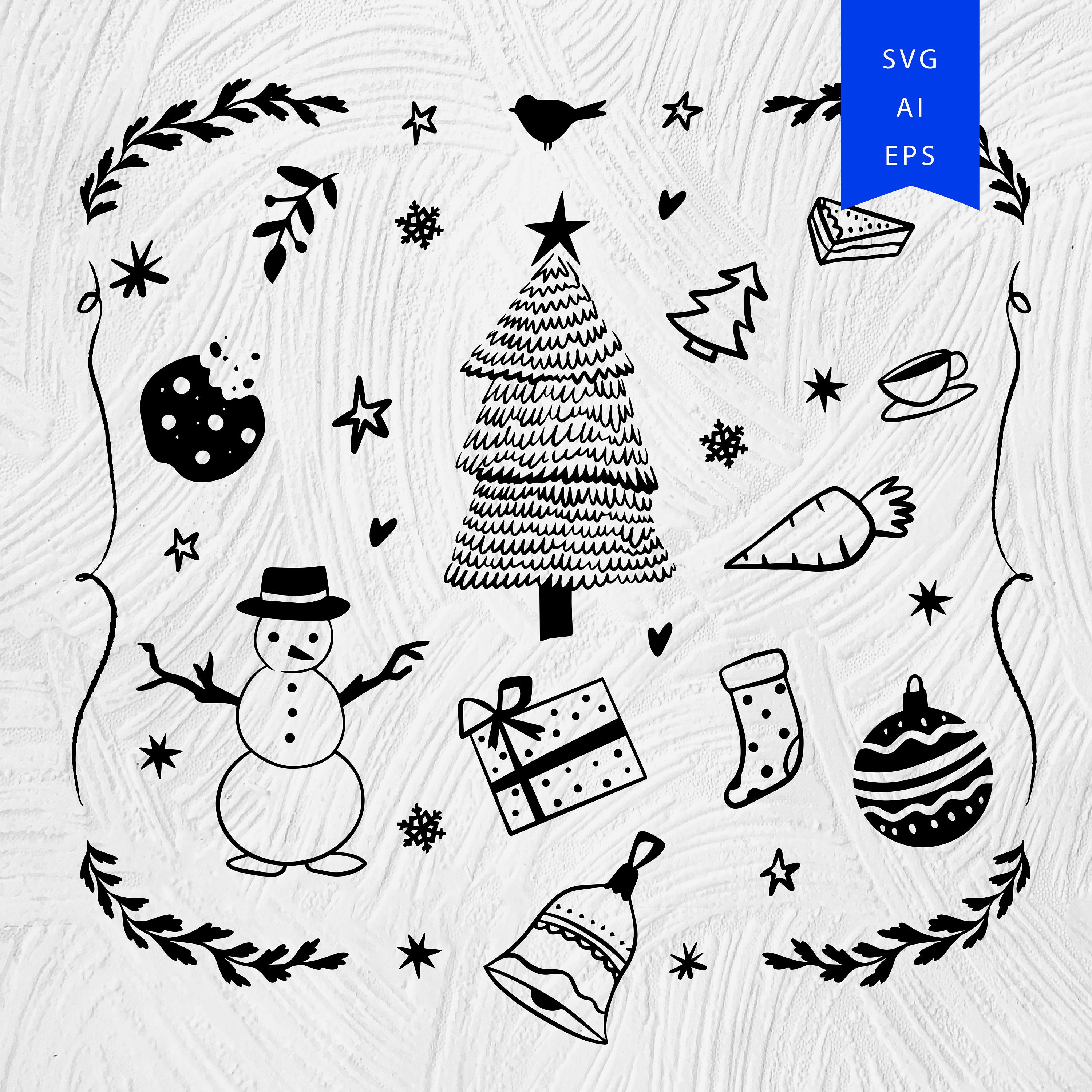 Christmas Set SVG, Hand Drawn Party SVG Set, Celebrate Clipart ...