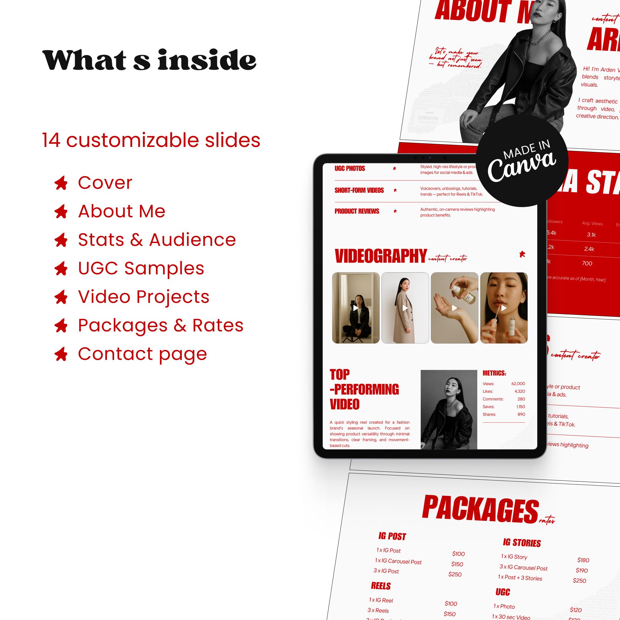 UGC Portfolio Template Canva | Red & Minimalist Media Kit | Influencer ...