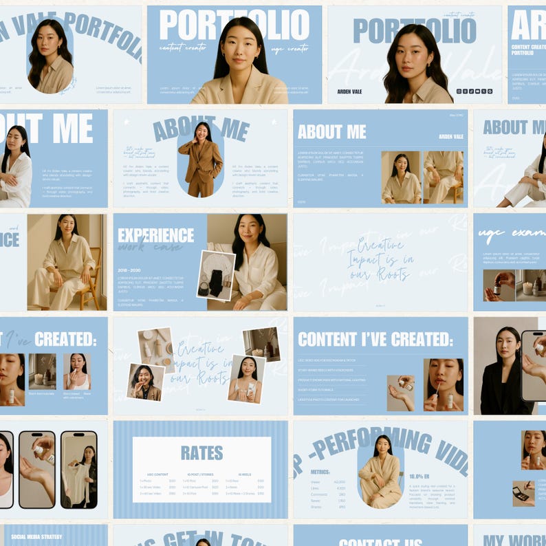 UGC Portfolio Template: Blue Canva Media Kit (45 Editable Slides ...