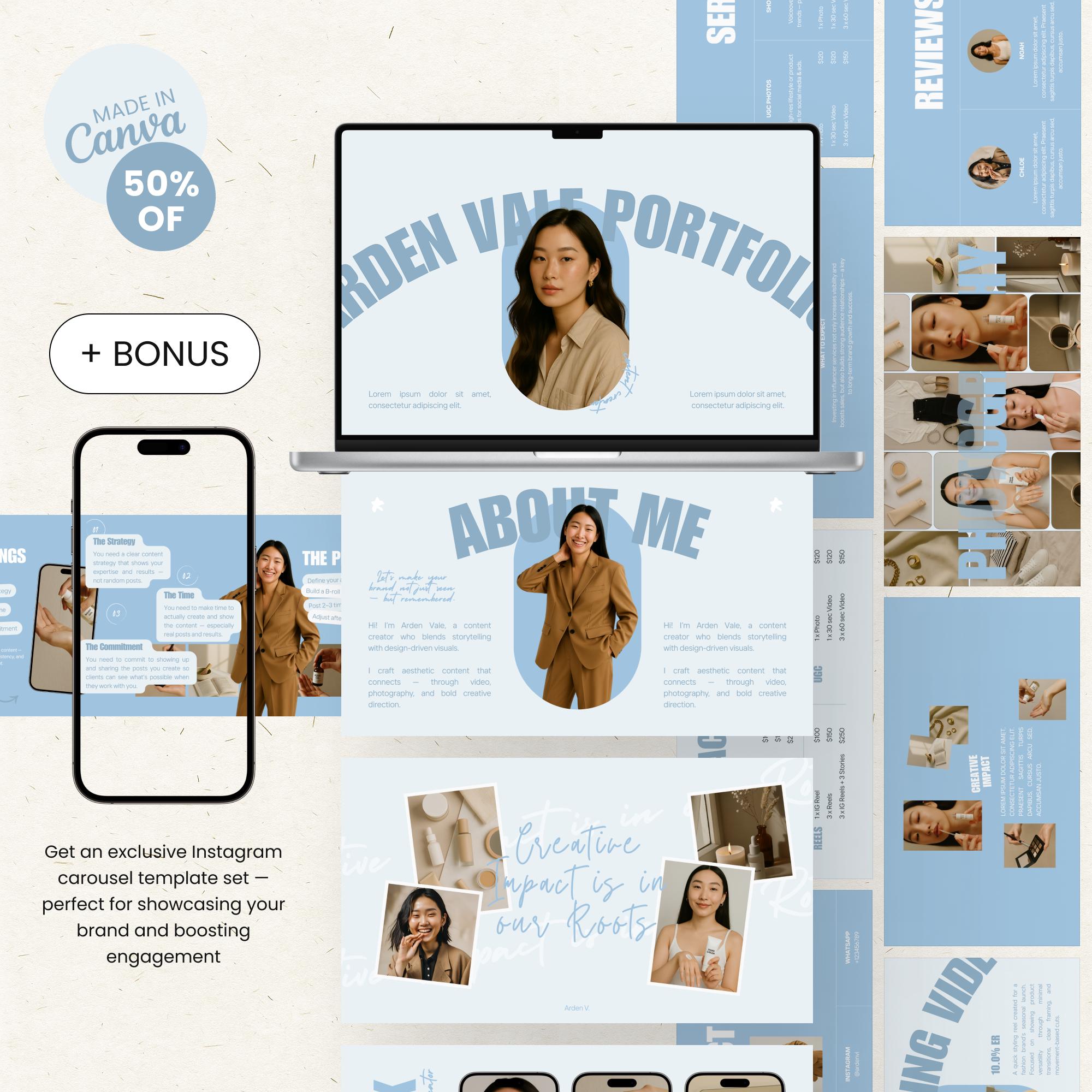 UGC Portfolio Template: Blue Canva Media Kit (45 Editable Slides ...