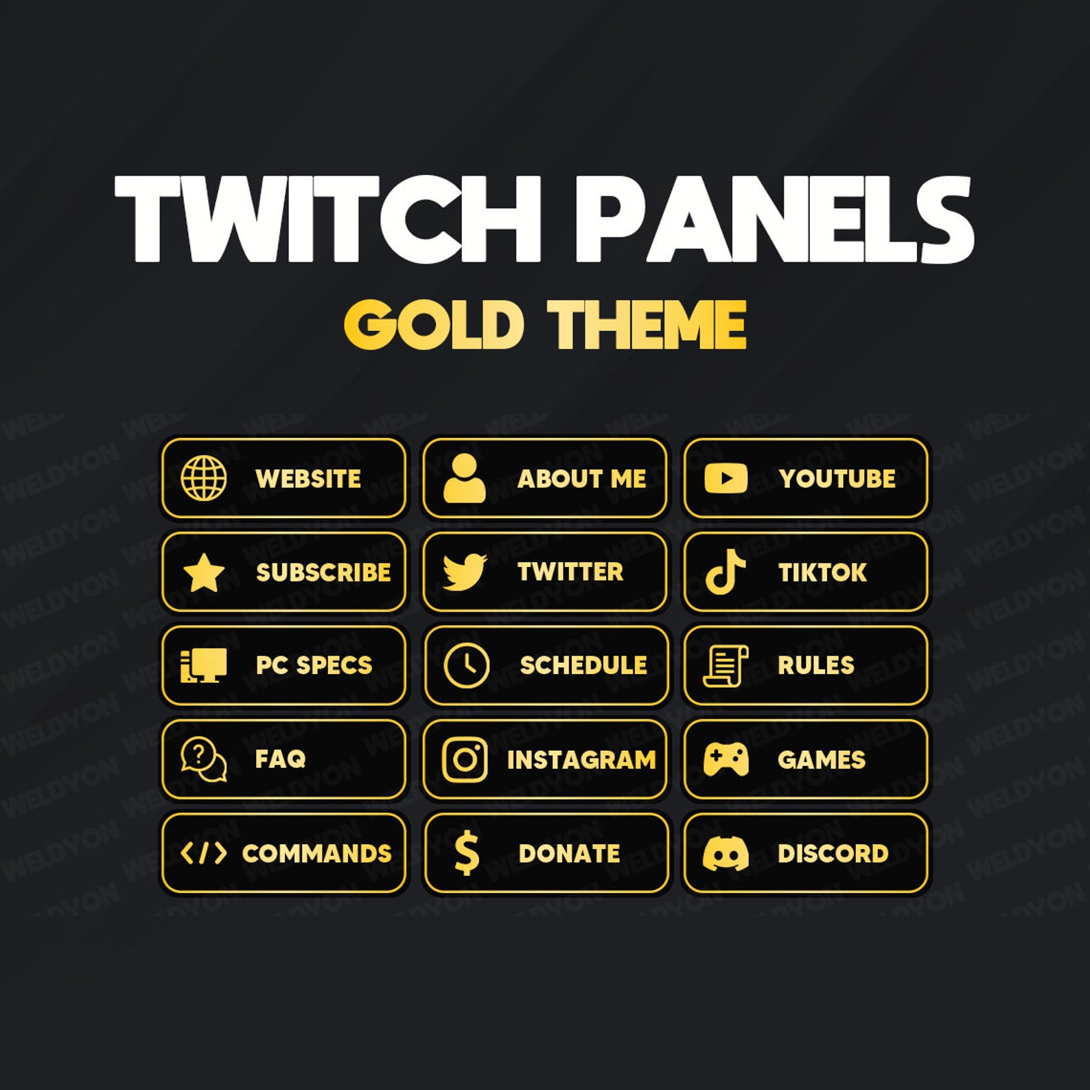 Twitch Panels - 15 Black and Gold Premade Designs *instant Delivery* - Etsy