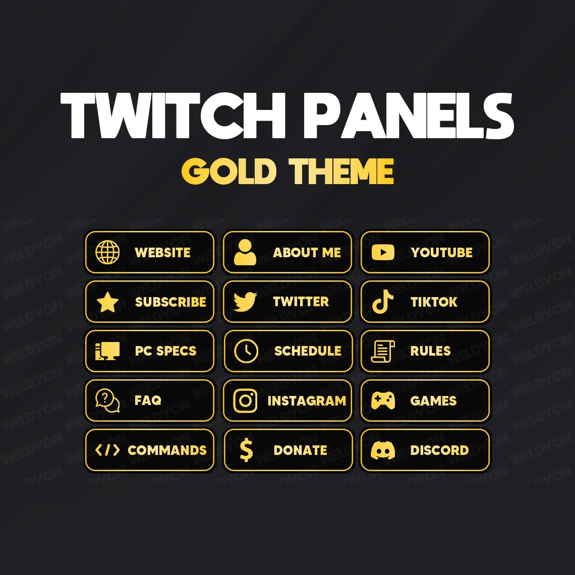 Twitch Panels - 15 Black and Gold Premade Designs *instant Delivery* - Etsy