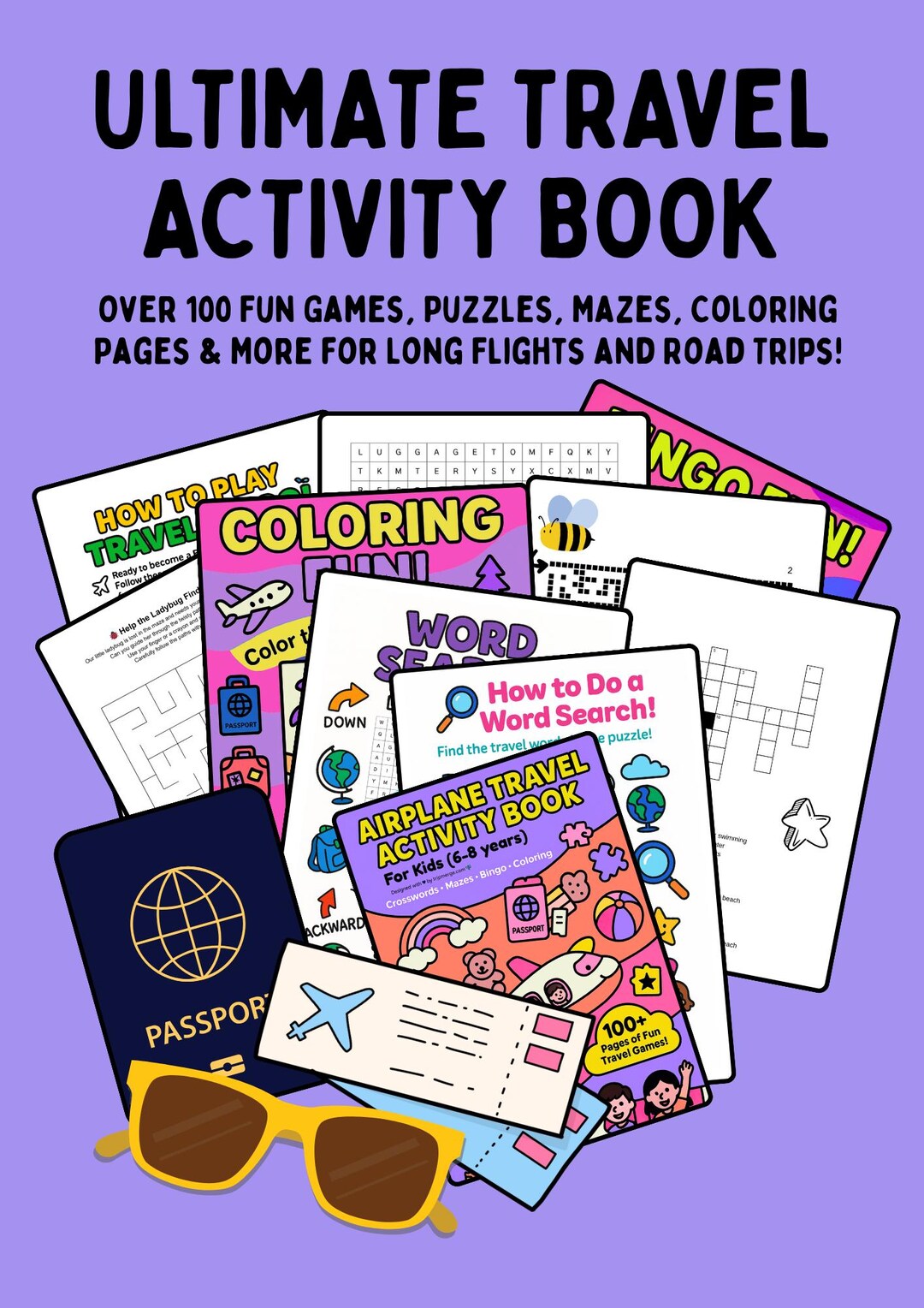 Airplane Travel Activity Book for Kids | 124 Fun Pages | Games, Mazes ...