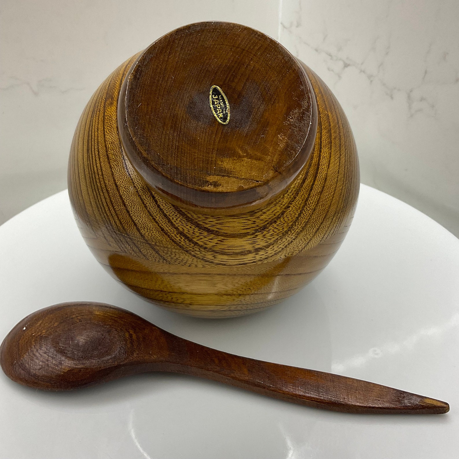 Vtg Mid Century MOD Wood Orb Sphere Round Nut Bowl Candy Dish W/ Wood ...