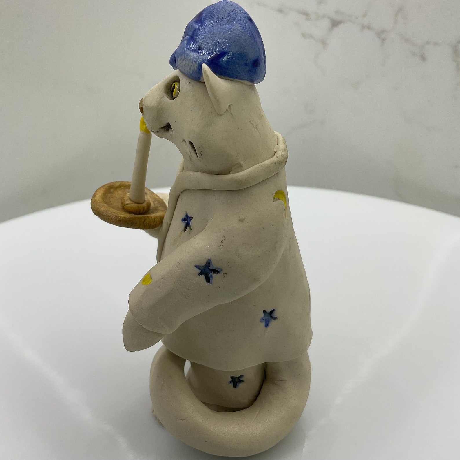 Vintage Handcrafted Cat Figurine in Pjs With Candlestick Signed Ann ...