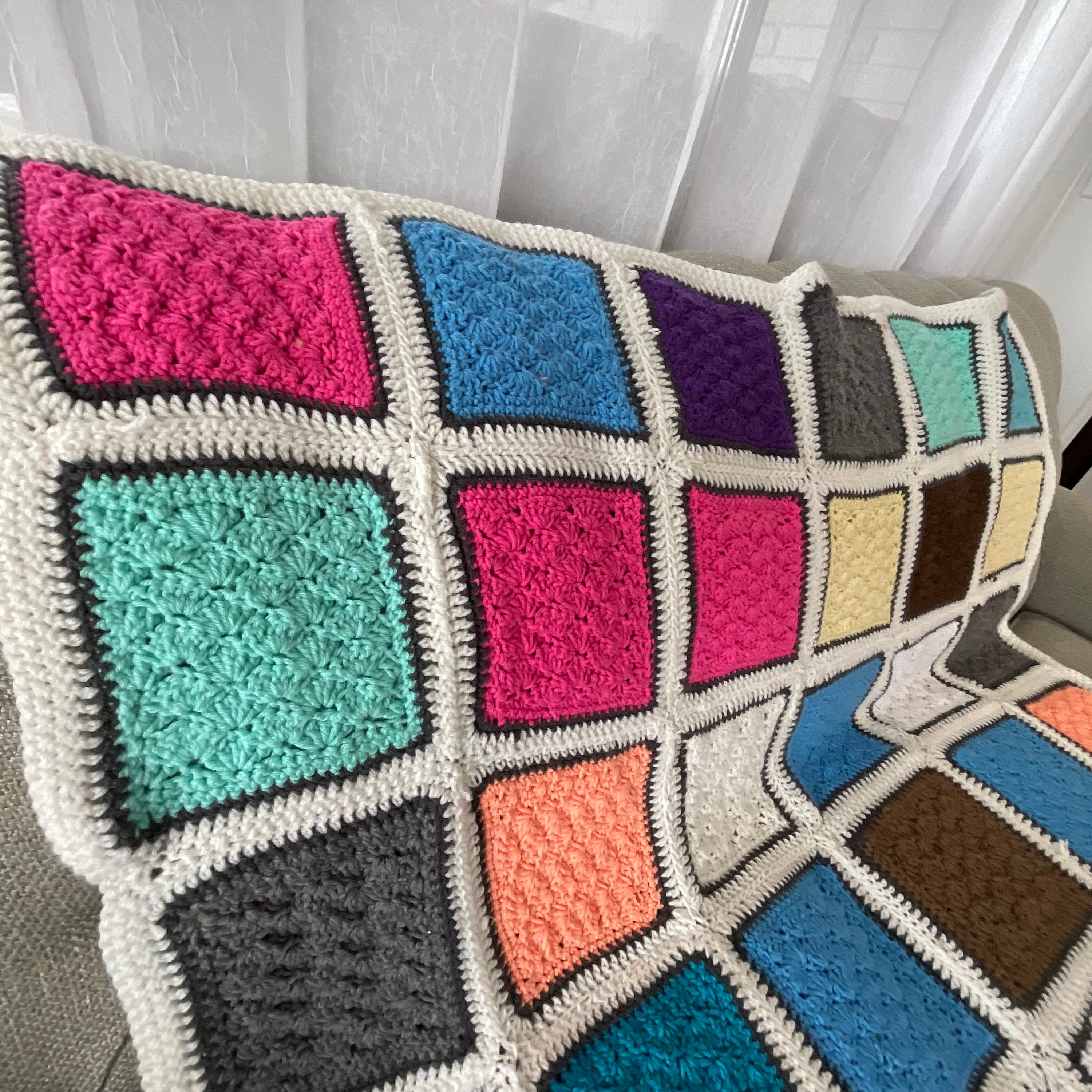 Vintage Crocheted Squares Woollen Patchwork Blanket - Etsy