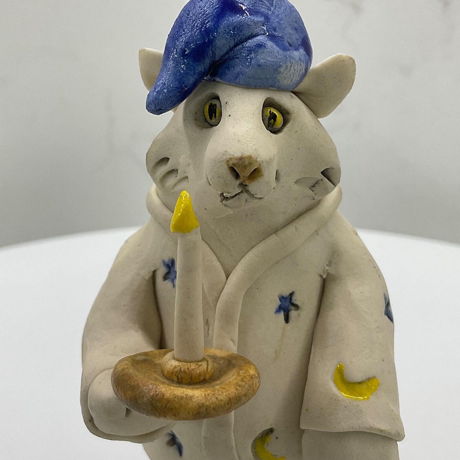 Vintage Handcrafted Cat Figurine in Pjs With Candlestick Signed Ann ...
