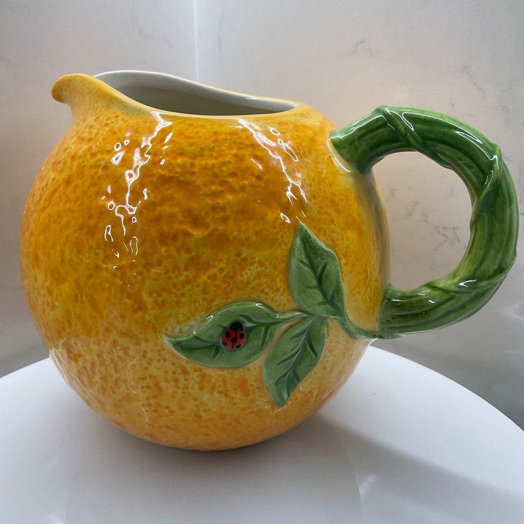 Vintage Orange Shaped Ceramic Pitcher With Ladybug - Etsy