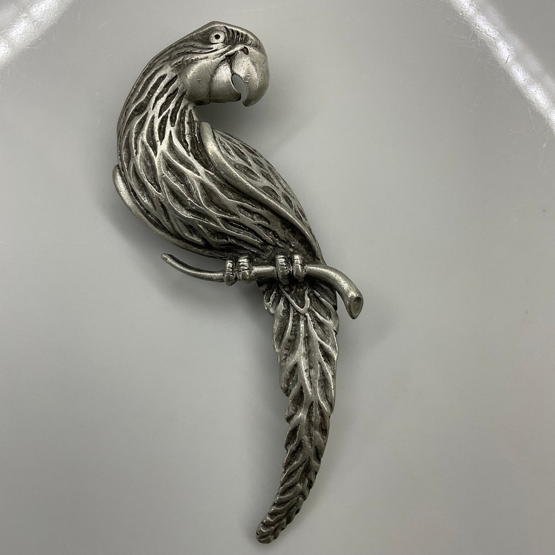 JJ Pewter Parrot Brooch Pin Vintage Signed 3.75 - Etsy