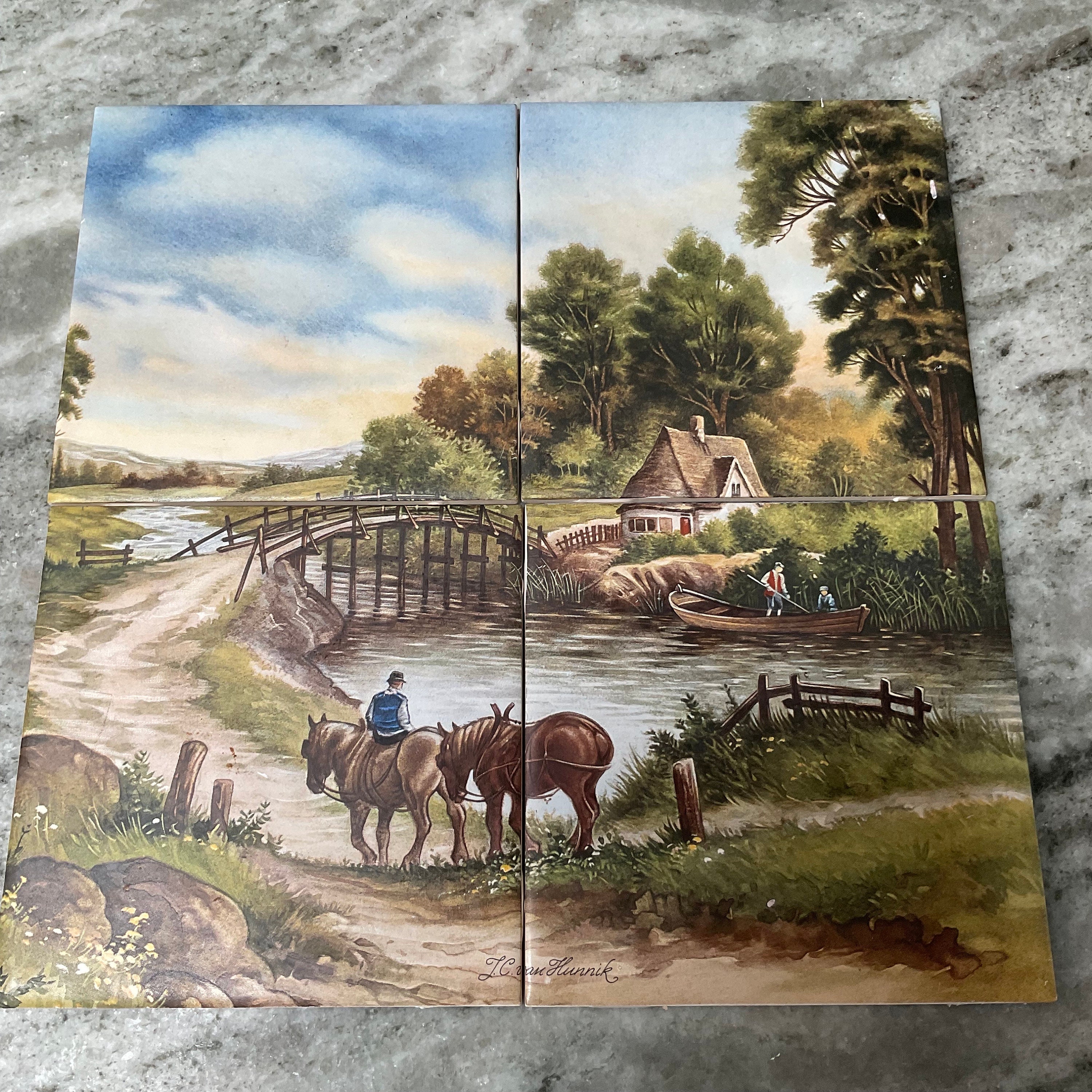 J.C. Van Hunnik Scenic Landscape Tiles (set of Four) Made in England ...