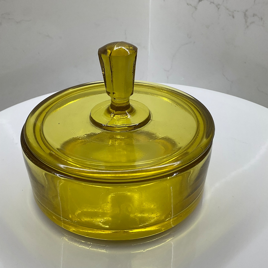 Vintage Martinsville Queen Ann Glass Amber Lidded Dresser - Etsy