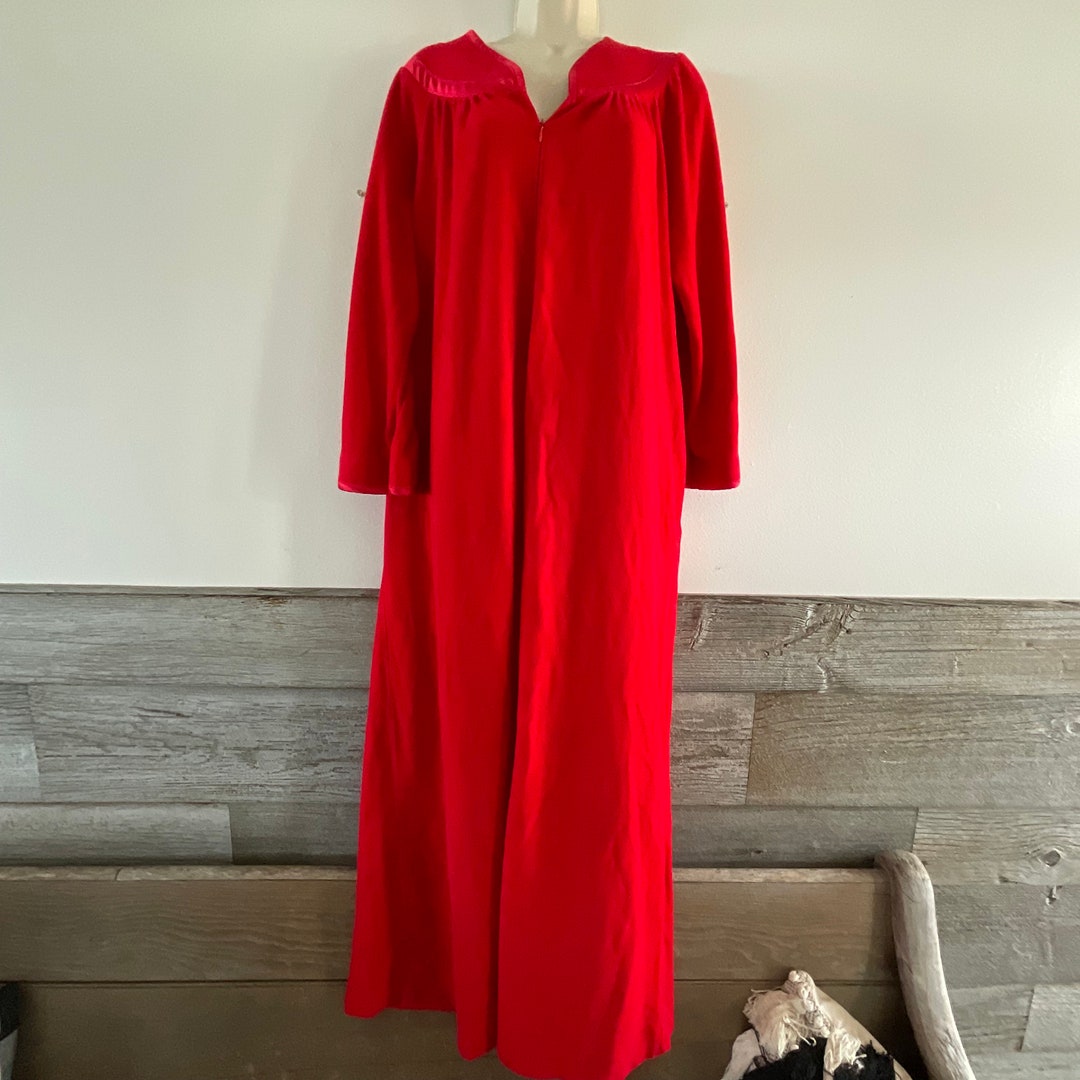 Vintage Vandemere Red Velvety 1/2 Zip Front Robe Size Large (M1) - Etsy