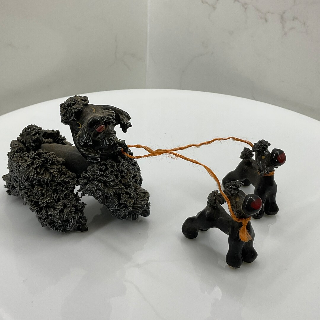 Vintage 1950’s Japan Black Spaghetti Poodle With Two Pups (ES1) - Etsy