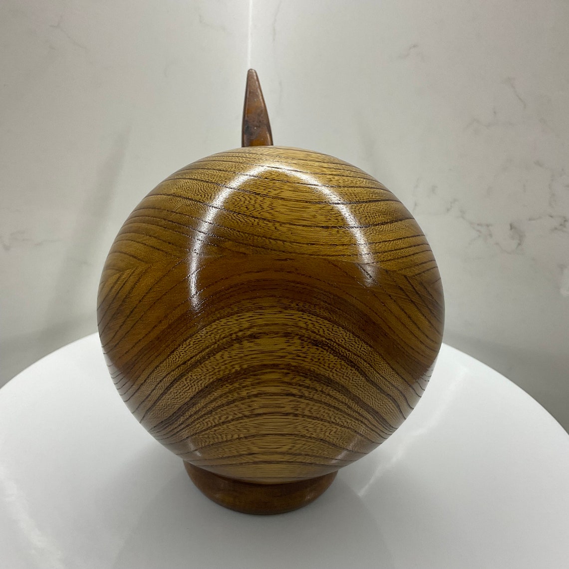 Vtg Mid Century MOD Wood Orb Sphere Round Nut Bowl Candy Dish W/ Wood ...