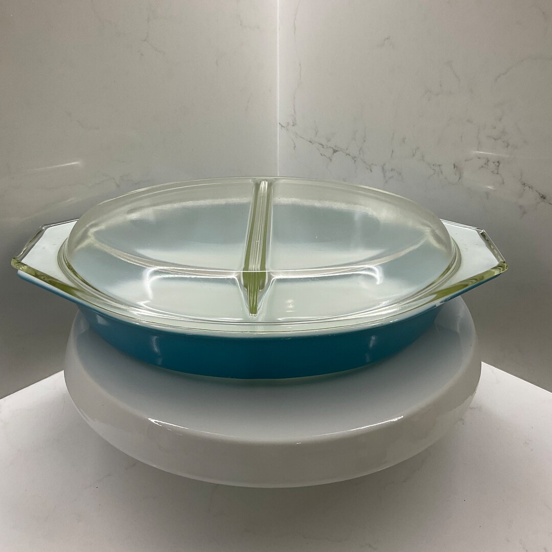 Pyrex Vtg 60s Turquoise Divide Dish Ovenware With Lid 1.5 Quart - Etsy