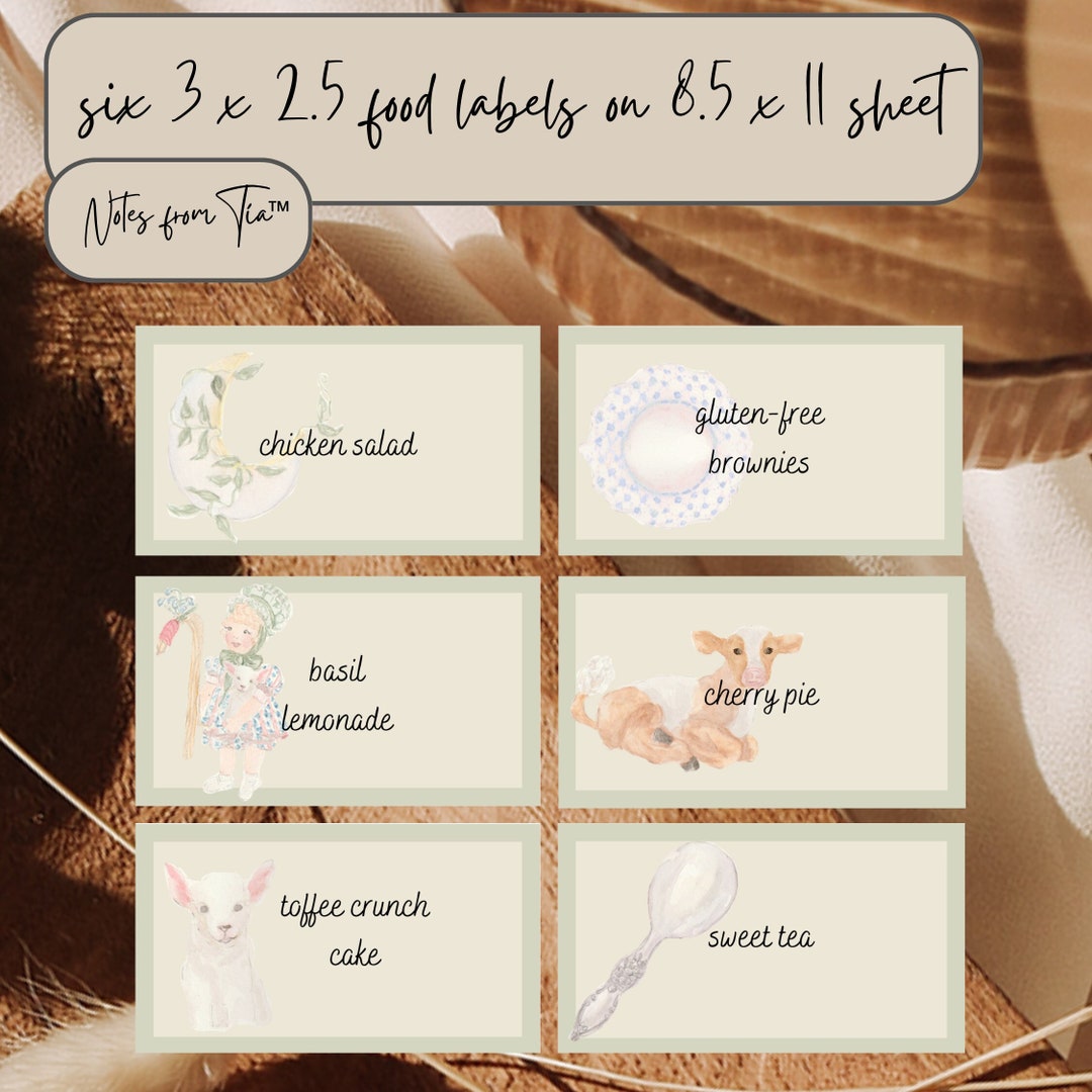 Six 3x2.5 Food Label Cards Nursery Rhyme Theme for Boy Girl Baby Shower ...