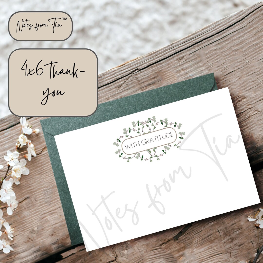 4x6 Eucalyptus Clover Greenery Thank-you Card, Thank You Note, With ...